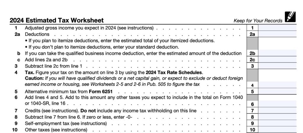 IRS Form 1040-ES Instructions - Estimated Tax Payments