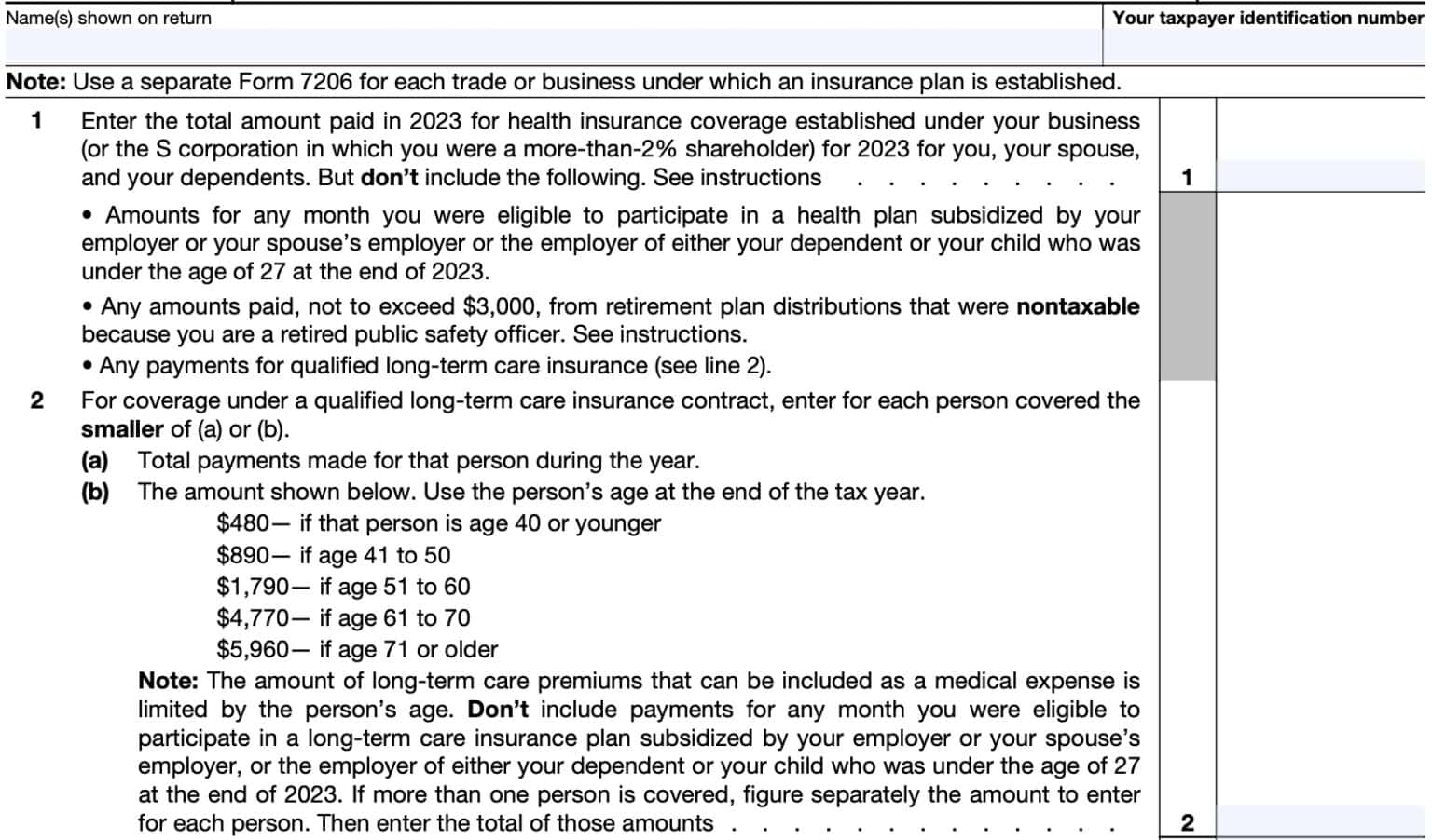 IRS Form 7206 Instructions - Self-Employed Health Insurance