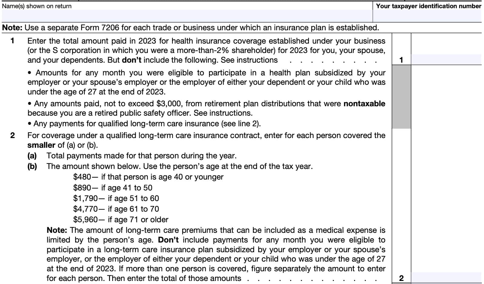 IRS Form 7206 Instructions - Self-Employed Health Insurance