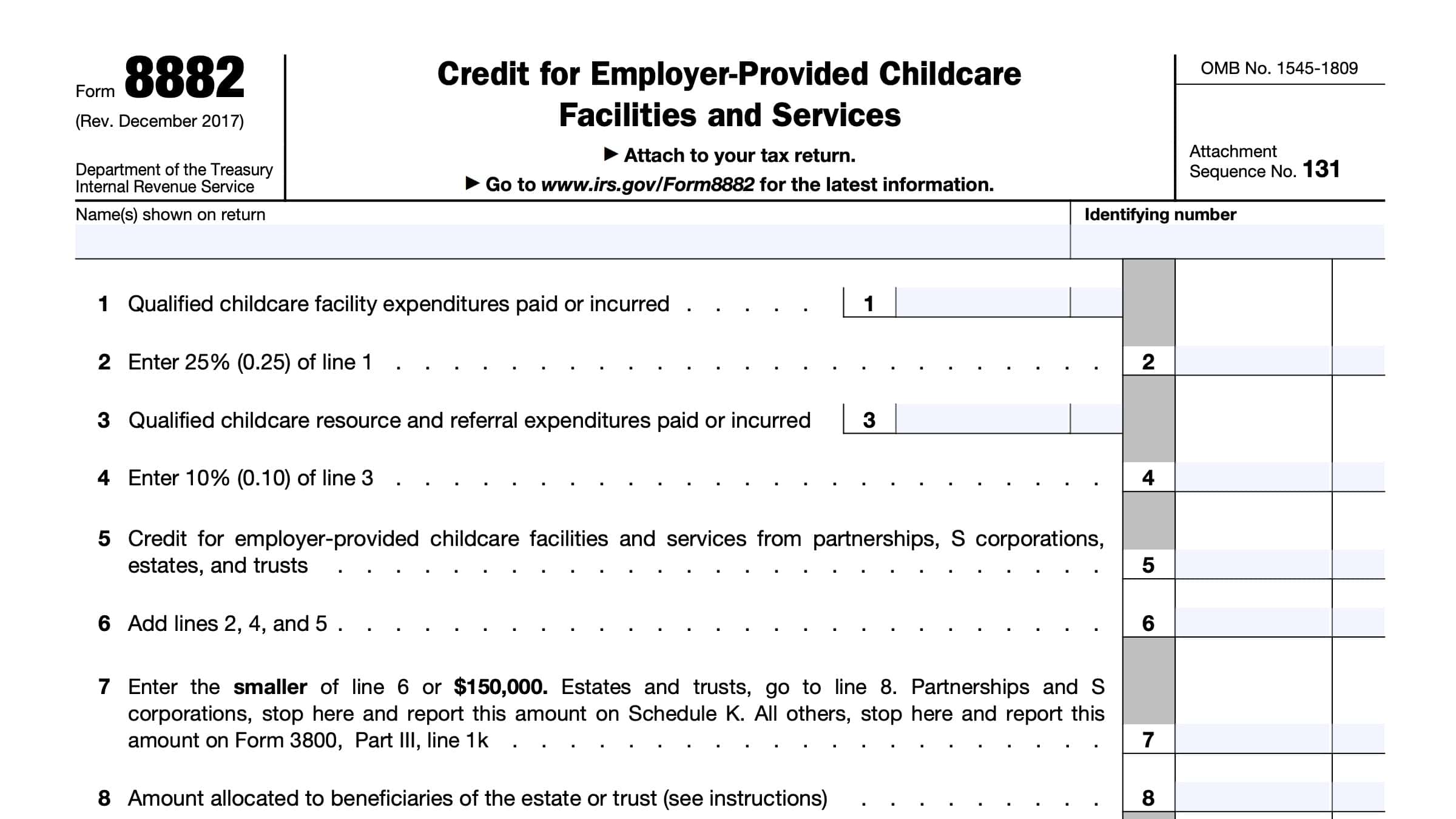 IRS Form 8882 Instructions: Tax Credits for Child Care Facilities