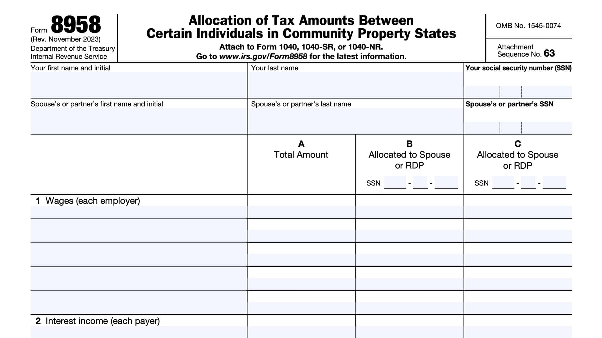 IRS Form 8958 Instructions - Community Property Allocation