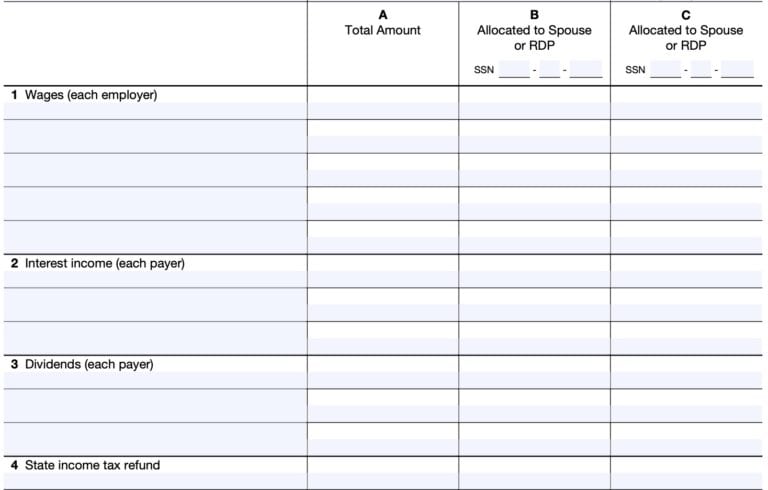 IRS Form 8958 Instructions - Community Property Allocation