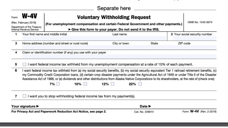 IRS Form W-4V Instructions - Voluntary Withholding Request