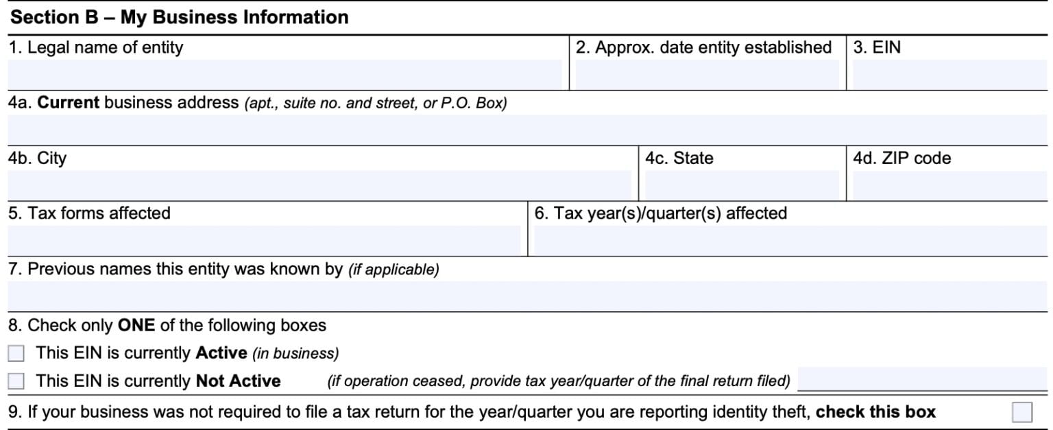 IRS Form 14039-B Instructions - Business Identity Theft Affidavit