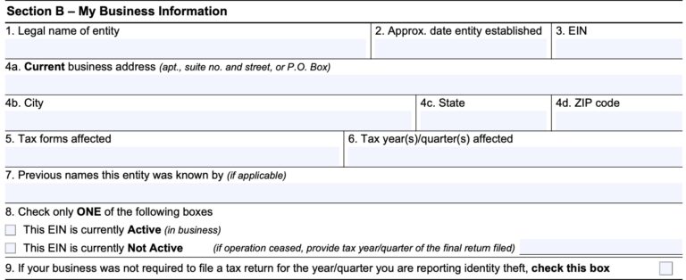 IRS Form 14039-B Instructions - Business Identity Theft Affidavit