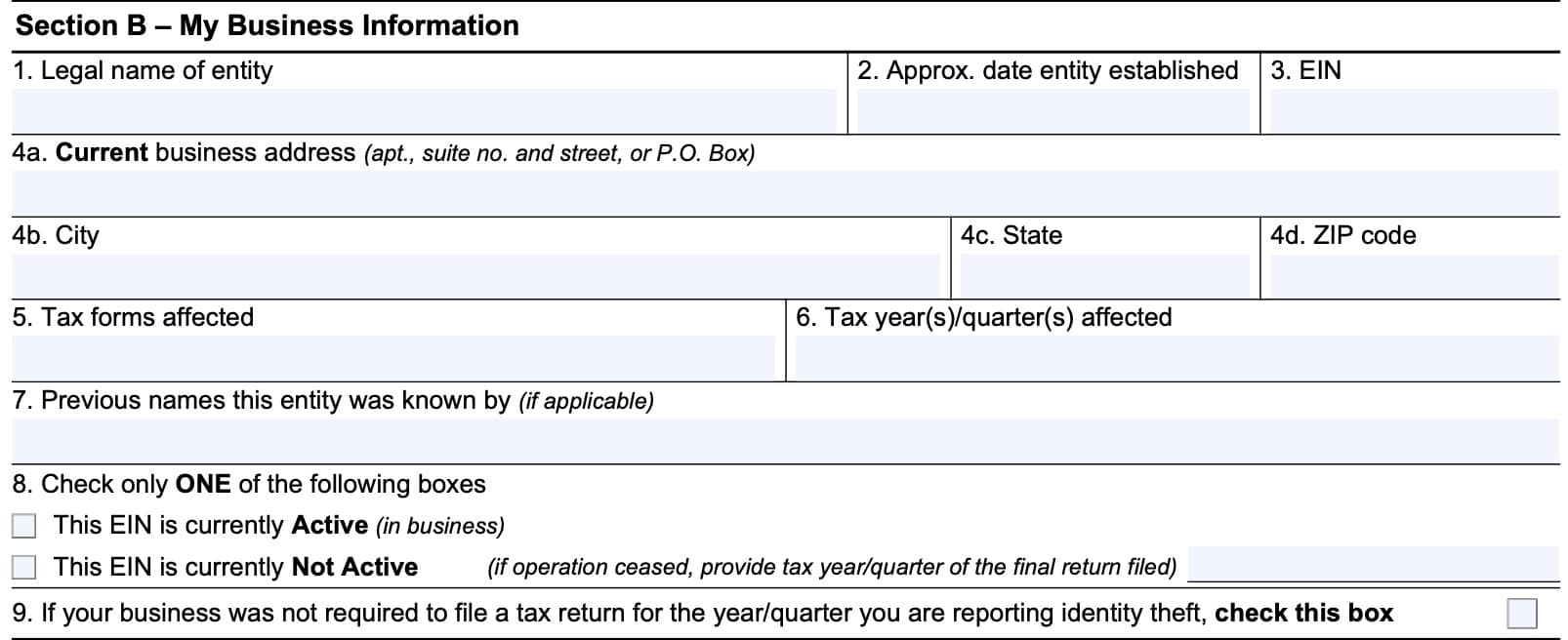 IRS Form 14039-B Instructions - Business Identity Theft Affidavit