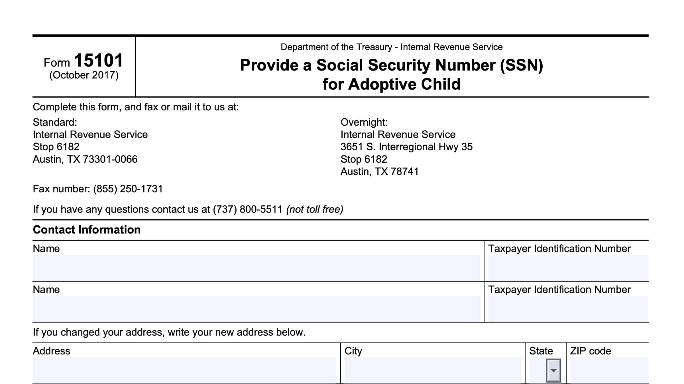 IRS Form 15101 Instructions: Providing Your Adoptive Child's SSN