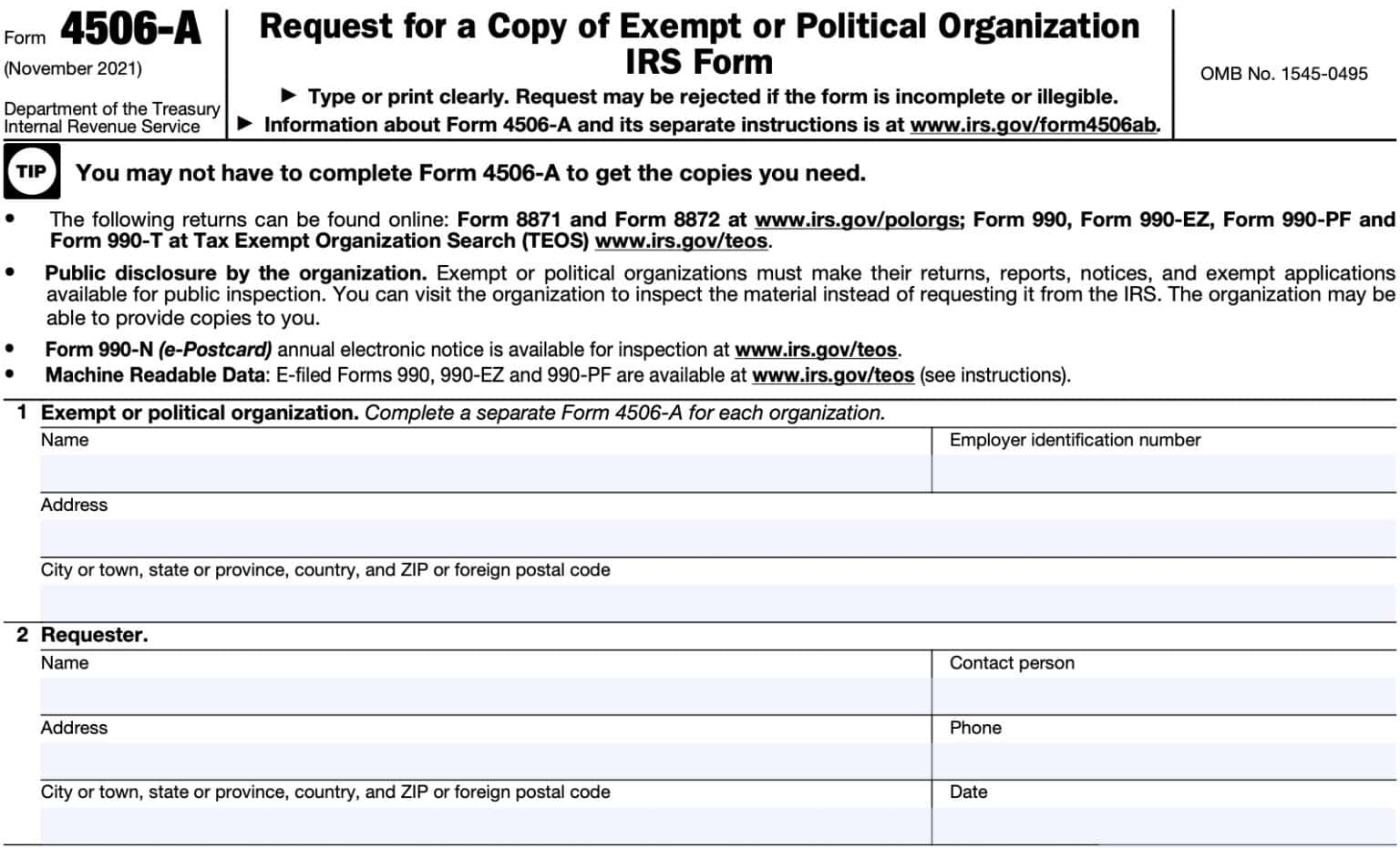 IRS Form 4506-A Instructions - Exempt Organization Tax Records