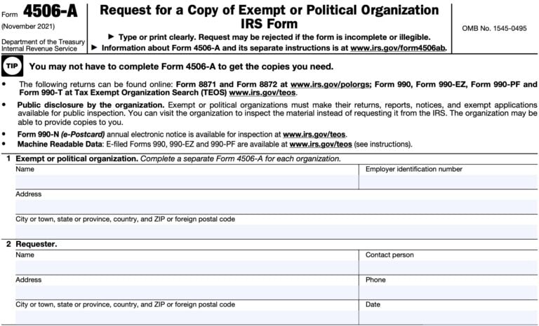 IRS Form 4506-A Instructions - Exempt Organization Tax Records