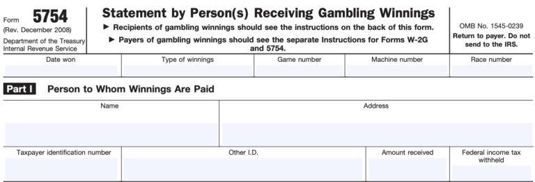 IRS Form 5754 Instructions - Reporting Gambling Winnings