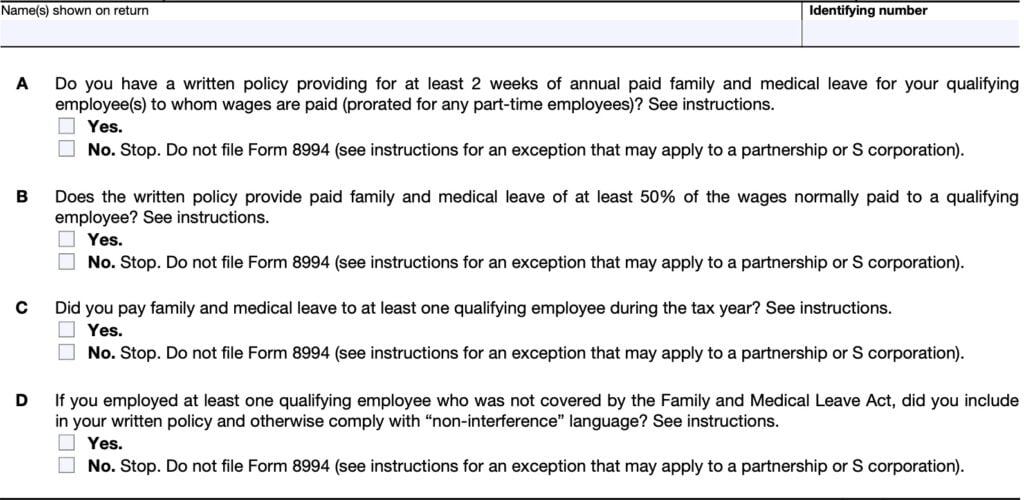 IRS Form 8994 Instructions - Employer Credit For Paid FMLA