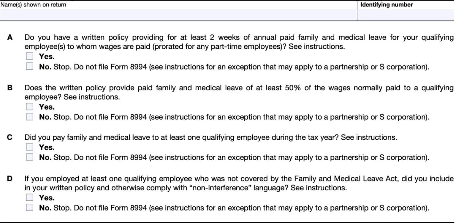 IRS Form 8994 Instructions - Employer Credit For Paid FMLA
