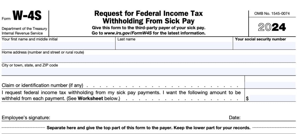 IRS Form W-4S Instructions - Withholding Taxes From Sick Pay