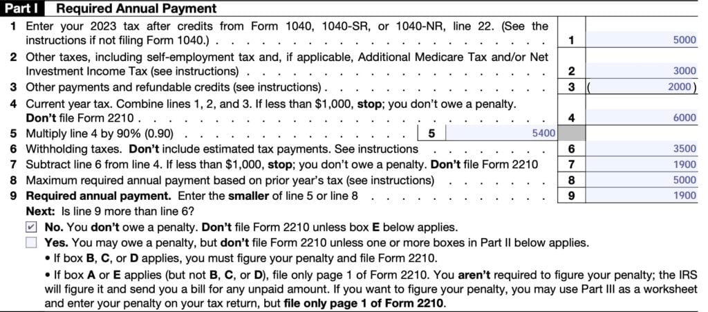 IRS Form 2210 Instructions - Underpayment of Estimated Tax
