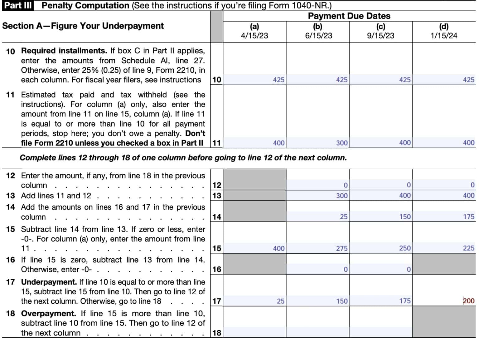 IRS Form 2210 Instructions - Underpayment of Estimated Tax