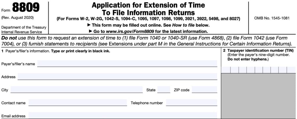 IRS Form 8809 Instructions - Extension for Information Returns