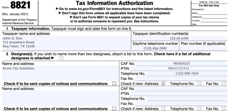 IRS Form 8821 Instructions - Tax Information Authorization