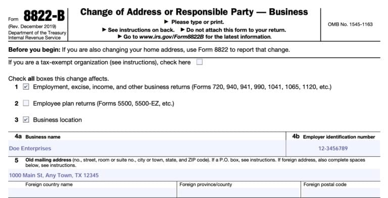 IRS Form 8822-B Instructions - Change of Address or Party