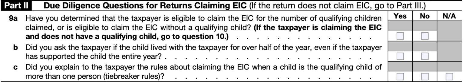 IRS Form 8867 Instructions: Tax Preparer's Due Diligence Checklist