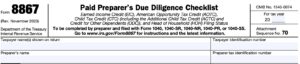 IRS Form 8867 Instructions: Tax Preparer's Due Diligence Checklist