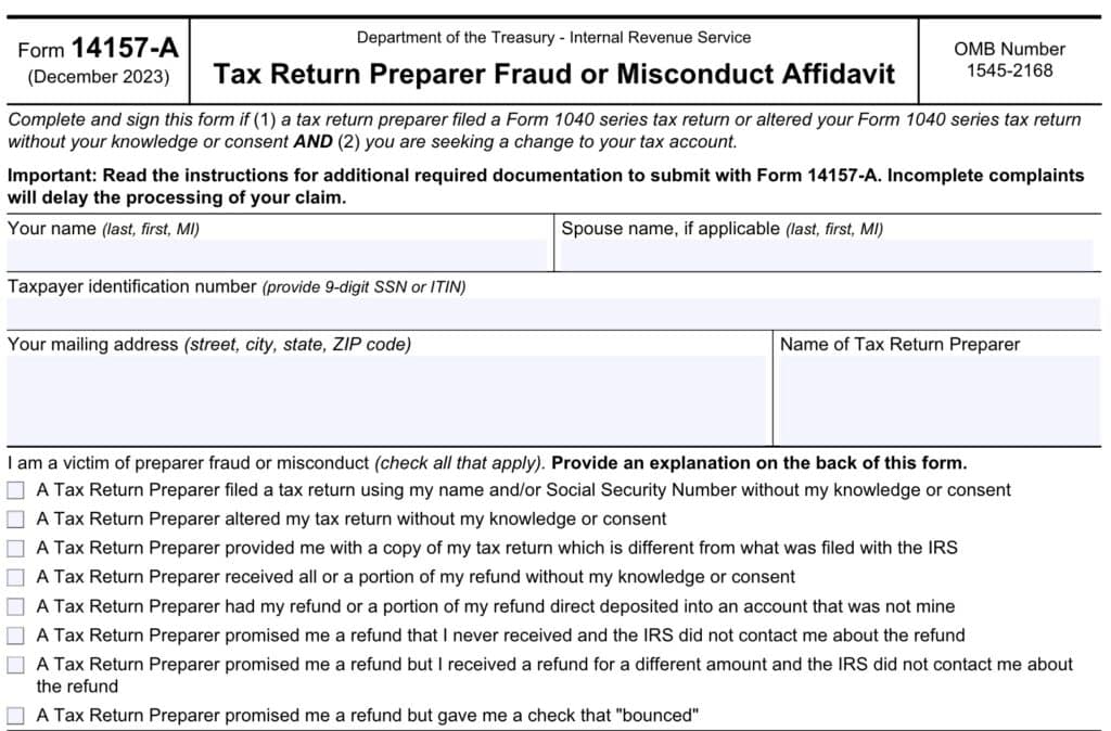 IRS Form 14157-A Instructions - Preparer Fraud or Misconduct
