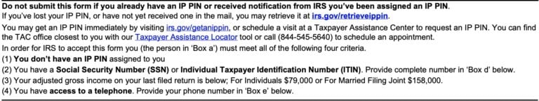 IRS Form 15227 Instructions - Application for IP PIN