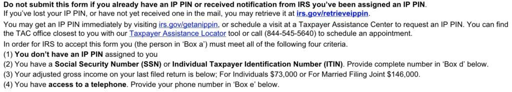 IRS Form 15227 Instructions - Application for IP PIN