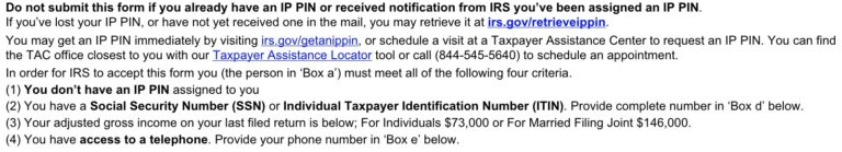 IRS Form 15227 Instructions - Application for IP PIN