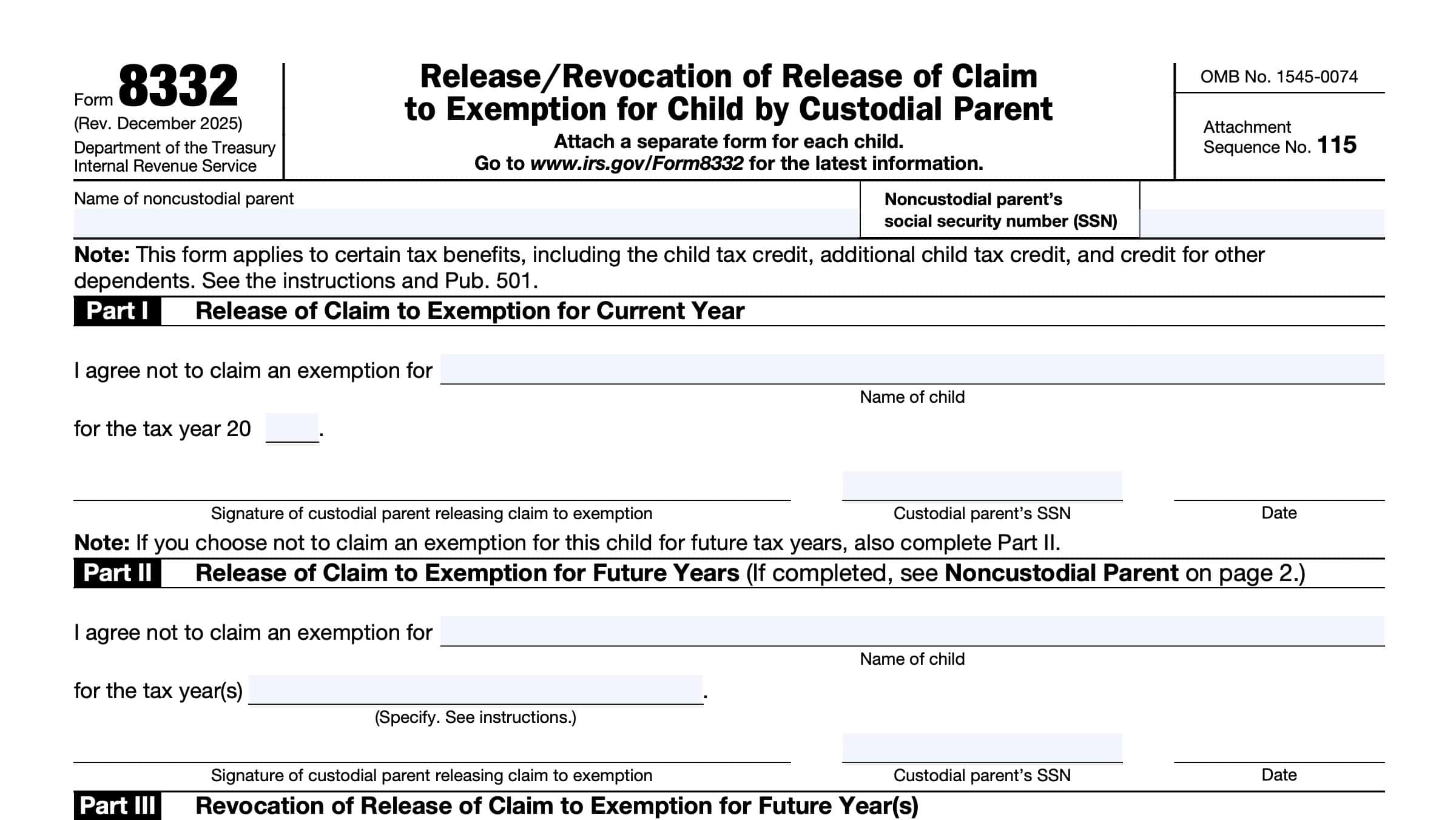 IRS Form 8332 Instructions - Release of Child Exemption
