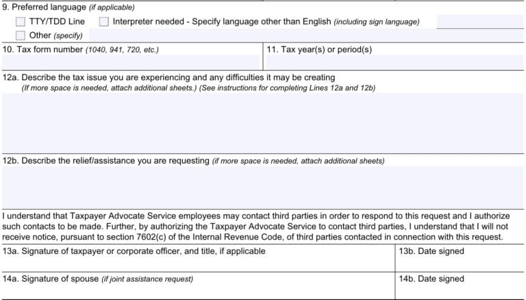 IRS Form 911 Instructions - Taxpayer Advocate Service Assistance