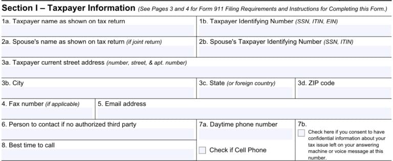 IRS Form 911 Instructions - Taxpayer Advocate Service Assistance