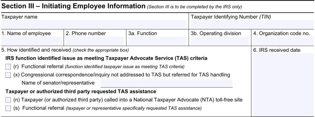 IRS Form 911 Instructions - Taxpayer Advocate Service Assistance