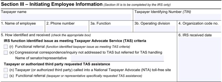 IRS Form 911 Instructions - Taxpayer Advocate Service Assistance