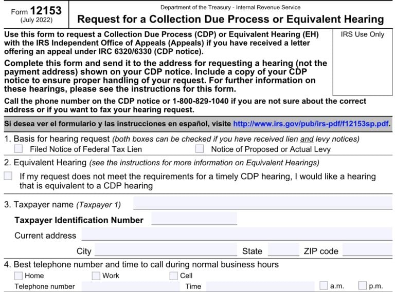 IRS Form 12153 Instructions - Request for a CDP Hearing