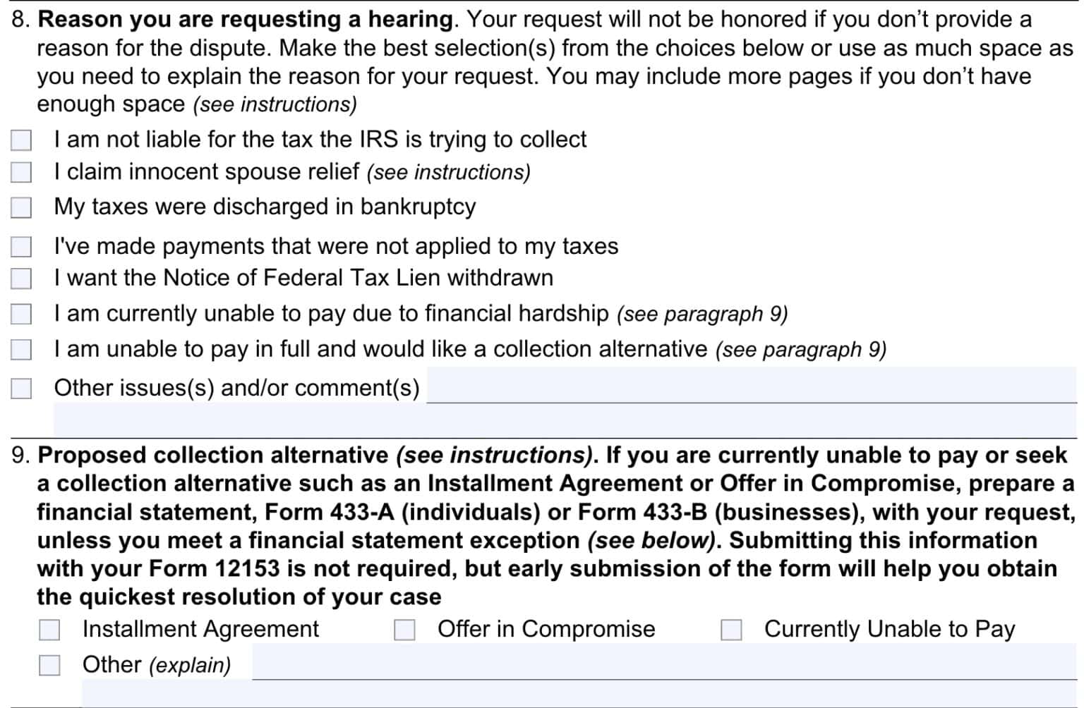 IRS Form 12153 Instructions - Request for a CDP Hearing