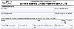 IRS Form 15112 Instructions - EIC Worksheet (CP27)