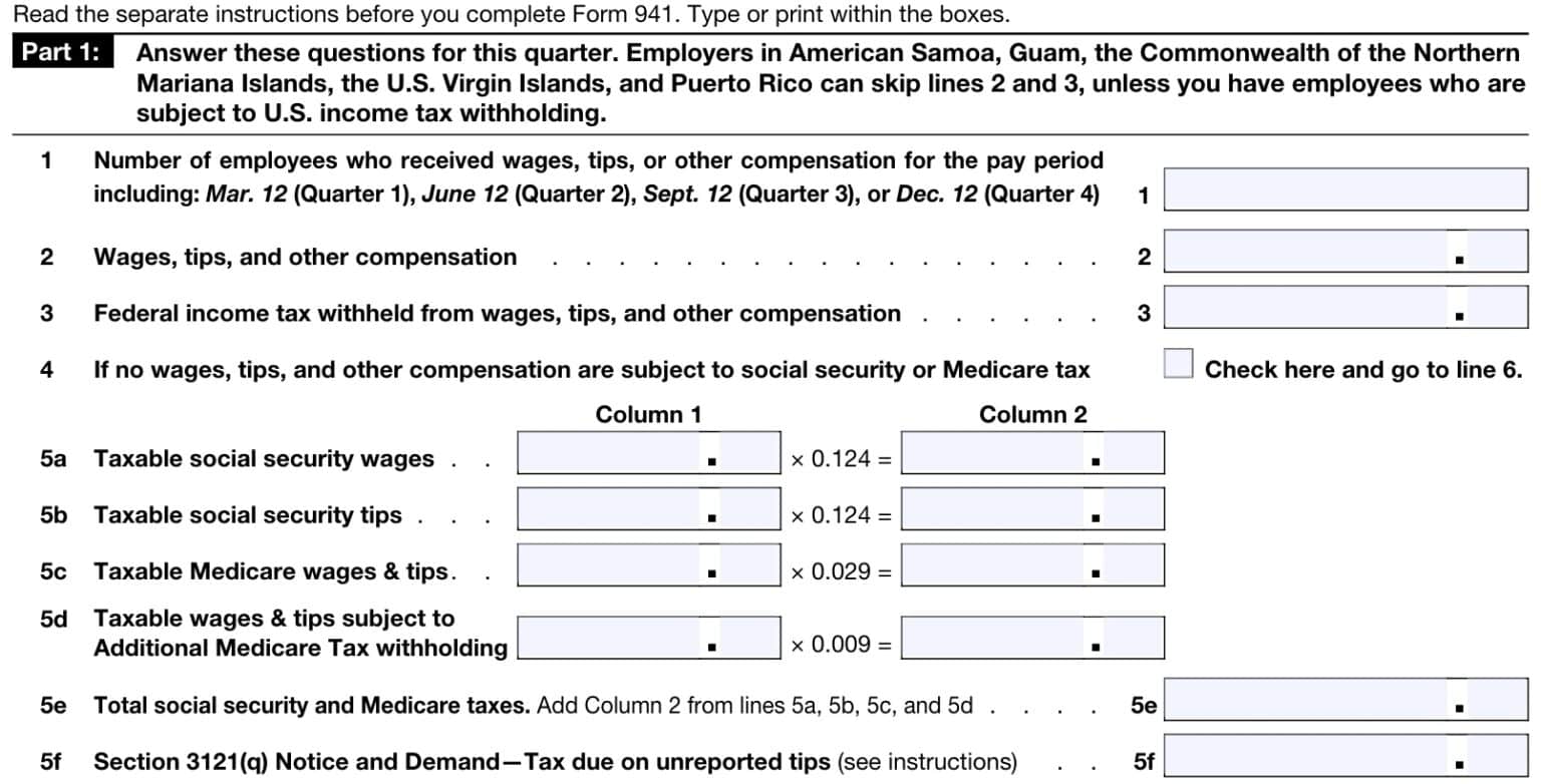 IRS Form 941 Instructions - Employer's Quarterly Tax Return