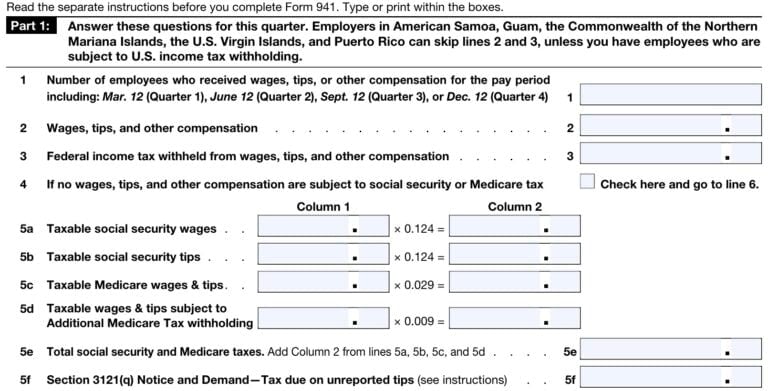 IRS Form 941 Instructions - Employer's Quarterly Tax Return