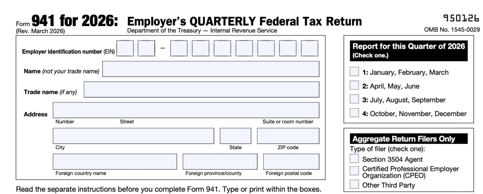 IRS Form 941 Instructions - Employer's Quarterly Tax Return