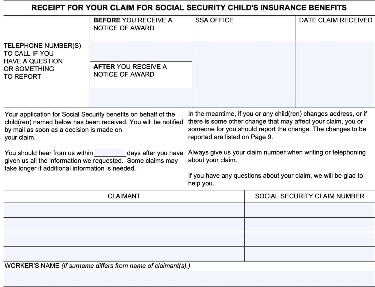 Form SSA-4-BK Instructions - Child's Social Security Application
