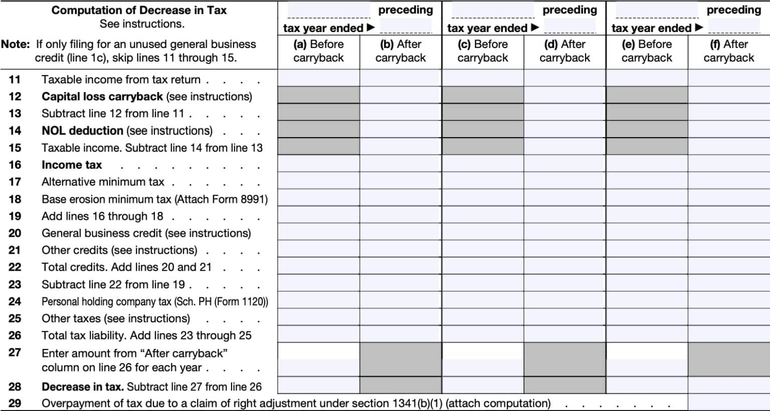 IRS Form 1139 Instructions - Tentative Corporate Tax Refund