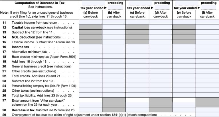 IRS Form 1139 Instructions - Tentative Corporate Tax Refund