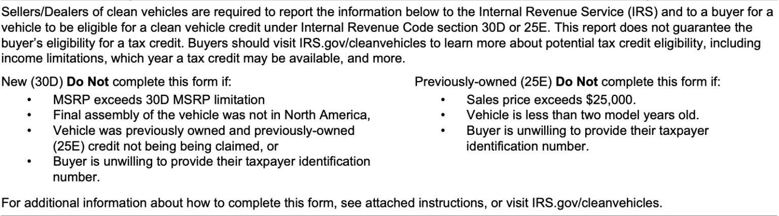 IRS Form 15400 Instructions - Clean Vehicle Seller Report