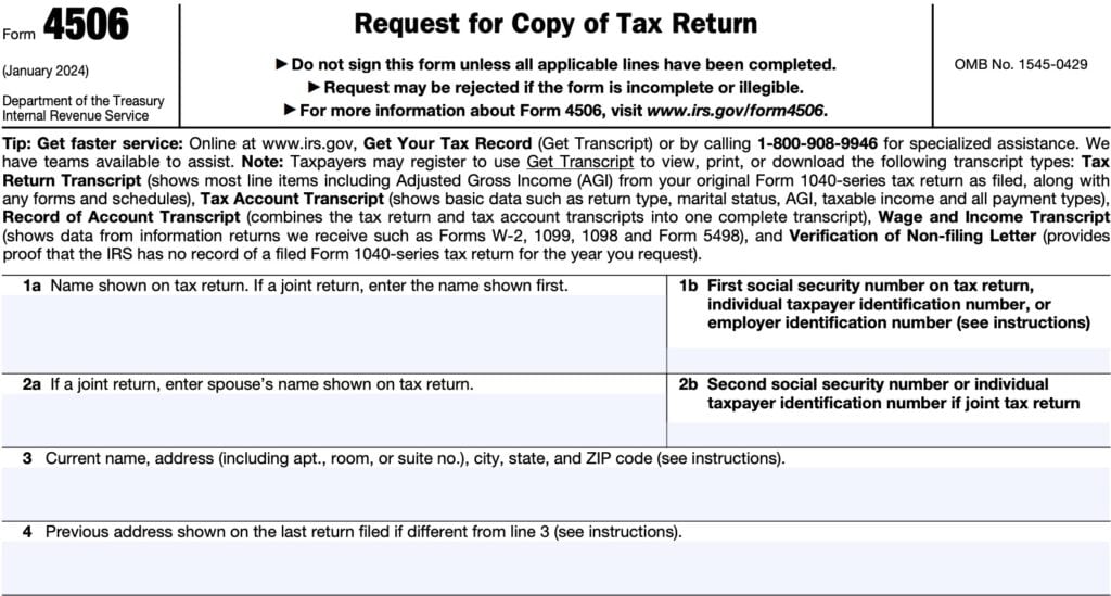 IRS Form 4506 Instructions - Request for Copy of Tax Return