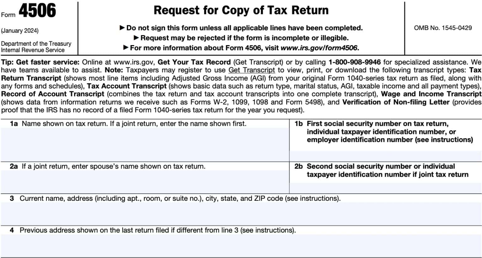 IRS Form 4506 Instructions - Request for Copy of Tax Return