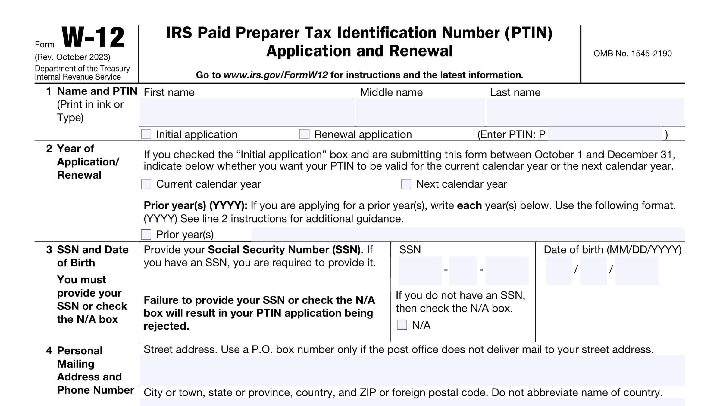 IRS Form W-12 Instructions - PTIN Application