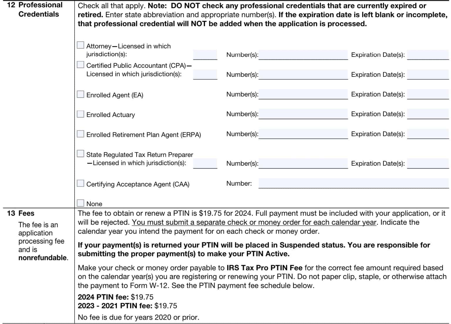 IRS Form W-12 Instructions - PTIN Application