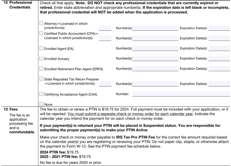 IRS Form W-12 Instructions - PTIN Application
