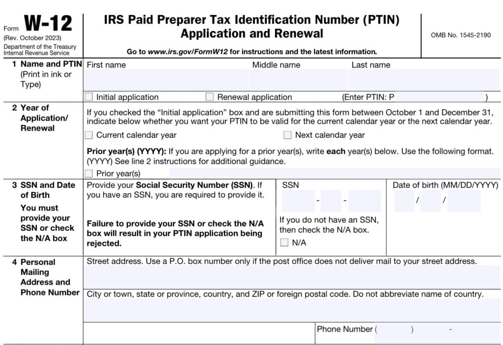 IRS Form W-12 Instructions - PTIN Application