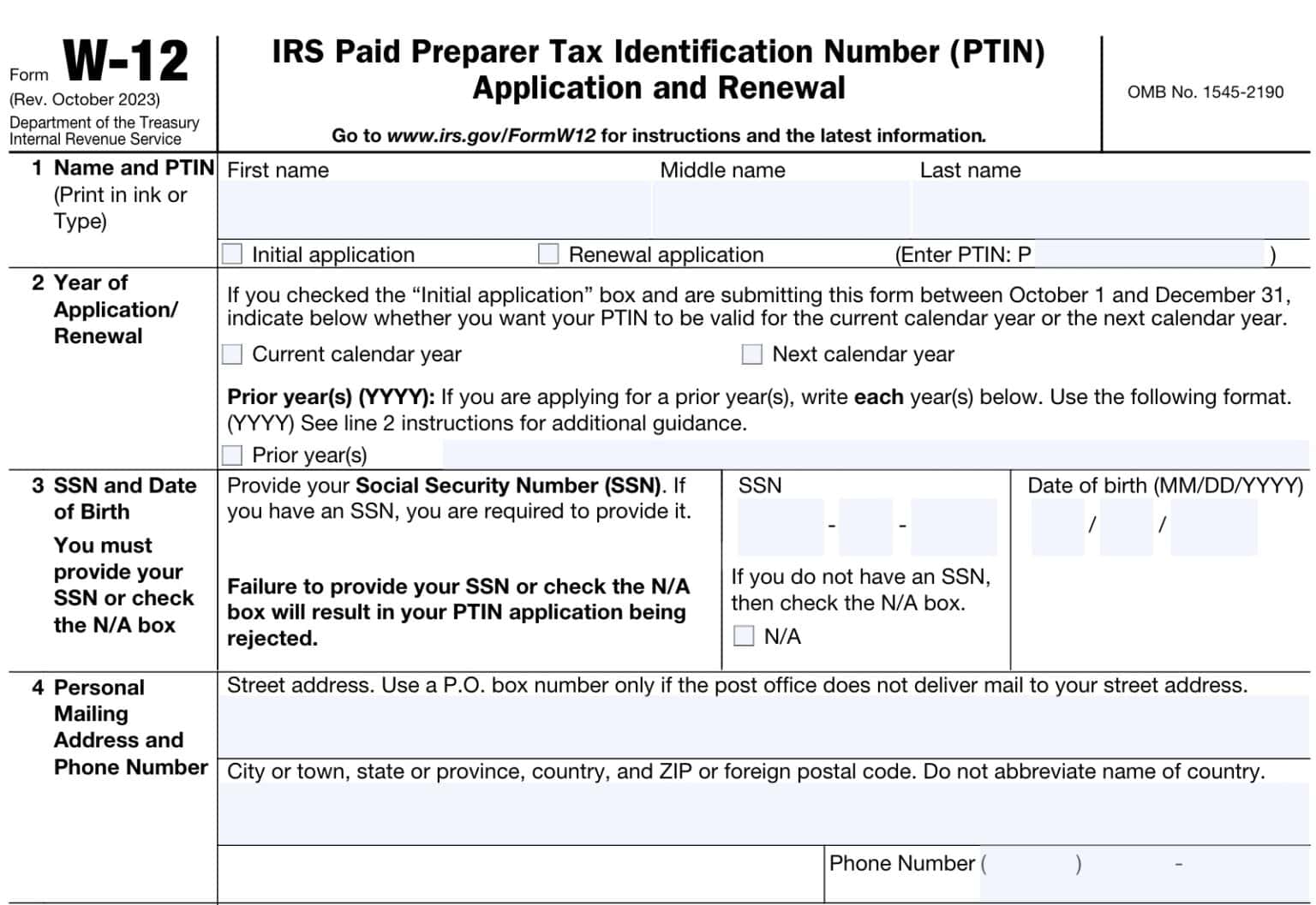 IRS Form W-12 Instructions - PTIN Application